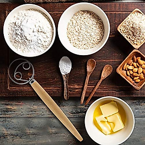 KUFUNG Danish Dough Whisk, Stainless Steel Dutch Bread Mixer, Blender Admixer for Cake Dessert Bread Pizza Pastry Food - Perfect Baking Tool (Hardwood, L)