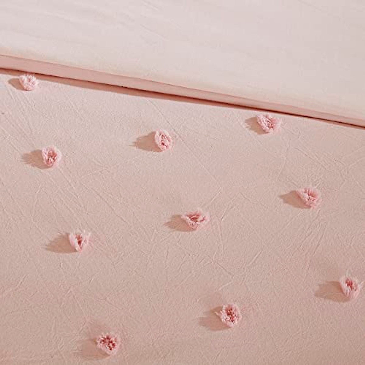 Urban Habitat Duvet Set 100% Cotton Jacquard, Tufts Accent, Shabby Chic All Season Cover for Comforter, Matching Shams, Decorative Pillows, Twin/Twin XL (68 in x 92 in), Pink 5 Piece