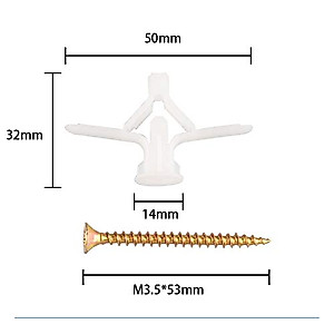 Ling-Ming CL-Link Plasterboard Fixings, Aircraft Expansion Anchor Bolts Tube and Countersunk Screws, Frame Fixings Wall Connector for Wall Curtain Gypsum Board Fixings(50 + 50 Screw)100 Pcs, White