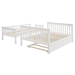 BIADNBZ Stairway Twin Over Full Bunk Bed with Trundle,Guardrail for Bedroom/Dorm/Adults, White
