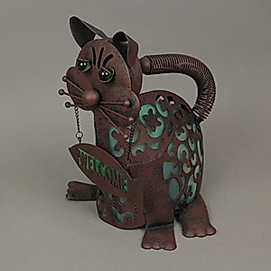 Things2Die4 Metal Cat Green LED Solar Garden Statue Accent Light Patio Decor Sculpture Art, 71723-CAT, 11.25 Inch