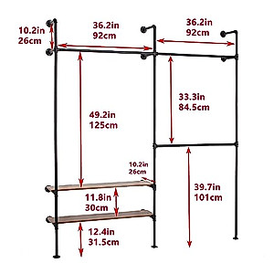 LANJIN Industrial Pipe Clothing Rack,Clothes Rack for Wardrobe, Bedroom and As Walk-in Closet System.Sturdy Clothing Racks for Hanging Clothes,Wall Mounted Heavy Duty Clothes Rack,Black D