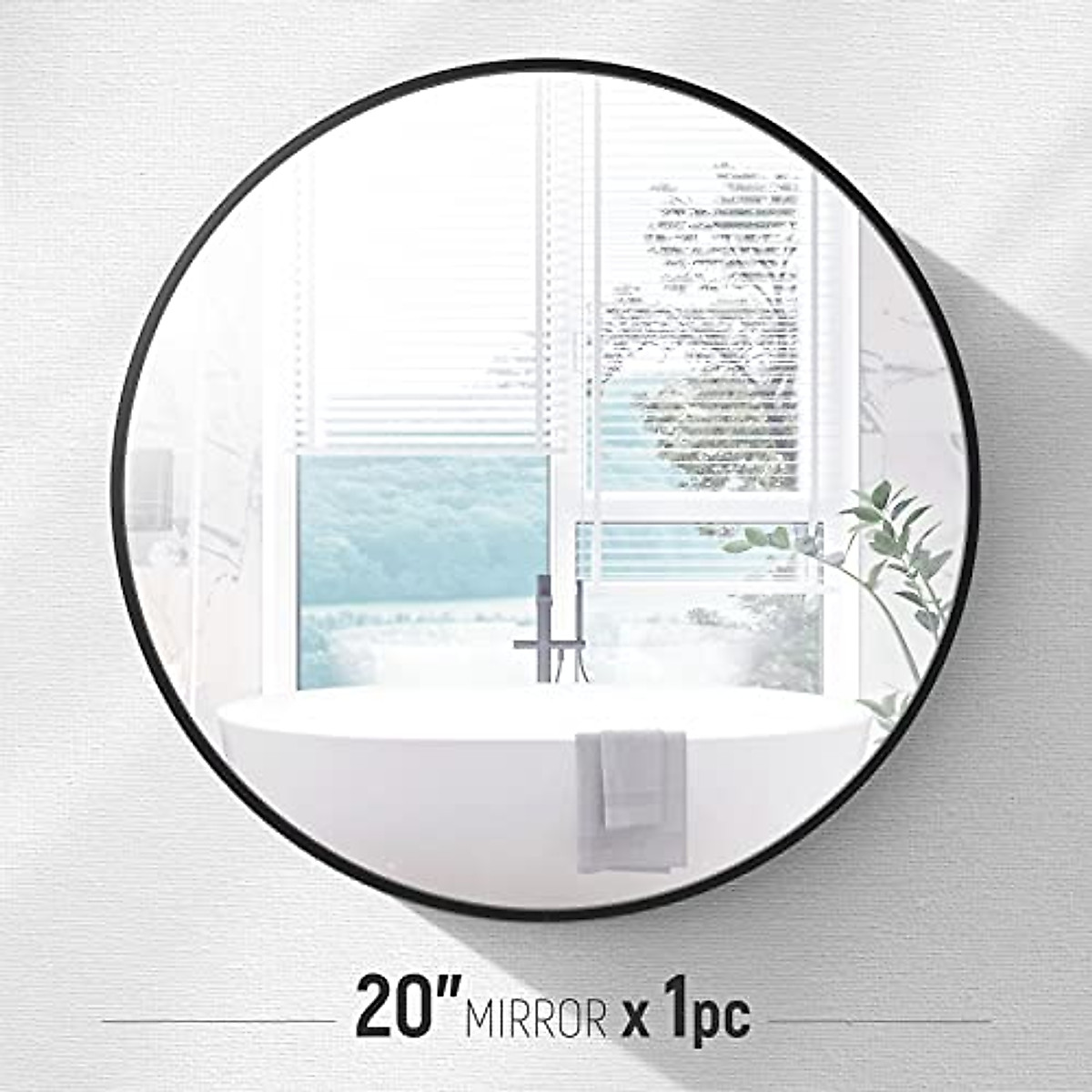 EMI HOME Black Round Mirror for Wall, 20 Inch Round Bathroom Mirror, Black Circle Mirror for Wall with Brushed Black Aluminum Frame, Circular Large Round Black Mirror