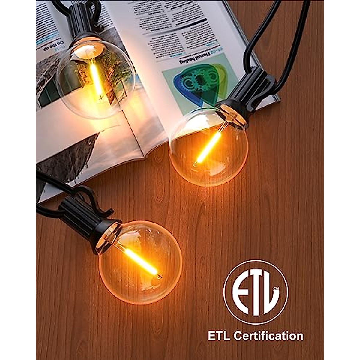 GLUROO 120FT LED String Lights, G40 Bulbs, Waterproof Dimmable Globe Hanging Cafe, Bistro Lights for Outside, 2Packs * 60ft