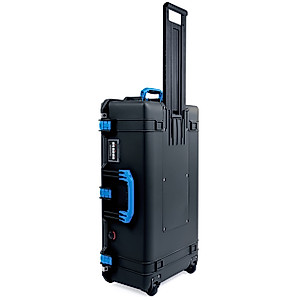 Pelican Color Case Black Pelican 1615 Air case with Blue Handles & latches. Comes with Foam & with Wheels.