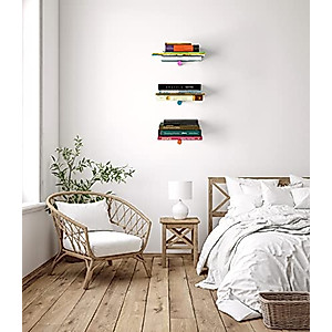 Uqayu Invisible Floating Bookshelf with Decorative Wooden Rod, Heavy Duty Wall Mounted Metal Book Organizer Shelf, for Home, Office, Study, Livingroom, Bedroom, Library (1, Blue)