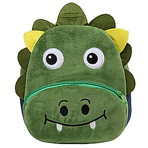 Cute Toddler Backpack for Boys and Girls, KASQO 9.4" 3D Soft Plush Animal Mini Lightweight Travel Bag for Baby 2-6 Years Old, Green Dinosuar