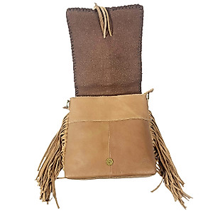 Urbalabs Western Cowhair Concealed Carry Womens Crossbody Fringe Purse Genuine Leather Handmade Stitched Handbag (Light Brown)