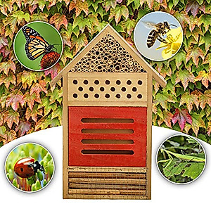 PINVNBY Insect House Natural Wooden Bee Hotel Butterfly Habitat for Gardens Ladybugs(Ladybirds), lacewings, Butterfly, Mason Bees, Solitary, Leaf Cutter & Many Other Beneficial Insects