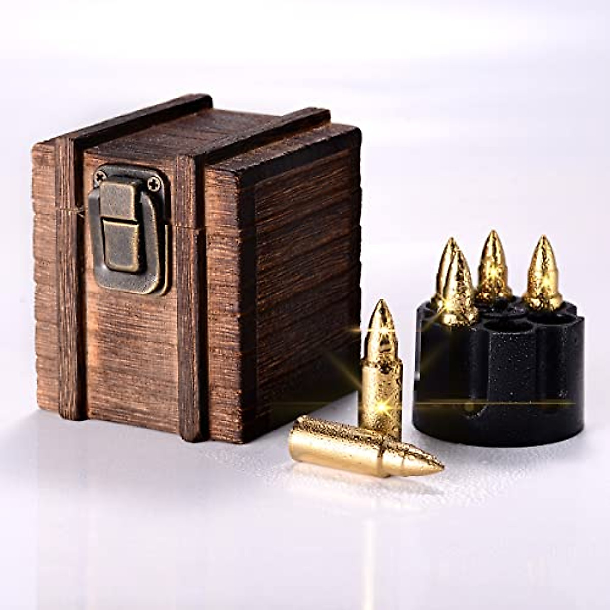 Eligara Whiskey Stones Set - Wooden Crate (6 pcs), Stainless Steel Ice Cubes Cooling Whisky Rocks - Scotch Gifts for Him Dad Boyfriend Husband