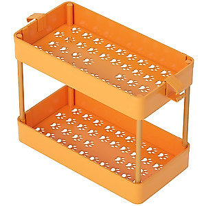 Boeeoan Under Sink Organizers Storage Rack,2 Tier Bathroom Under Sink Shelf Basket with Hooks, Under Kitchen Sink Shelf Multi-purpose, White