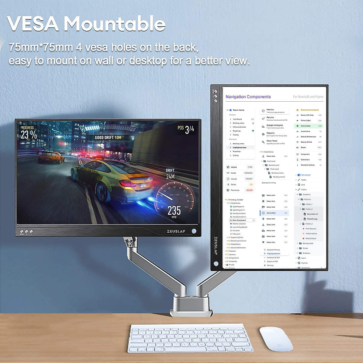 ZEUSLAP Portable Monitor 15.6 Inch 1080P 120Hz FHD Travel Metal Second External USB-C Computer Gaming Monitor with Case & Speakers for Laptop, Phone, SWTICH, PS4/PS5, etc.