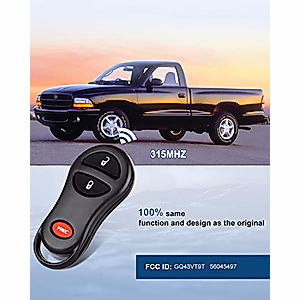 ECCPP 1X Keyless Entry Remote Key Fob Replacement for Jeep Cherokee Grand Cherokee for Dodge Dakota Durango Ram 1500/2500/3500 99-04 key fob FCC 04686366 05014736 GQ43VT9T (315MHz)