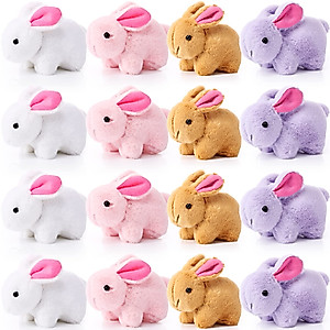 Sratte 16 Pcs Easter Bunny Stuffed Animal Bulk 4.7 Inch Small Plush Rabbit Keychains Detachable Bunny Party Favors Plushies Gifts for Birthday Baby Shower Easter Basket Stuffers Decorations
