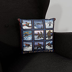 Oregon Winter Sports Collage Canvas Throw Pillow for Couch or Sofa at Home & Office from Travel Artwork by Artist Paul A. Lanquist 18" x 18".