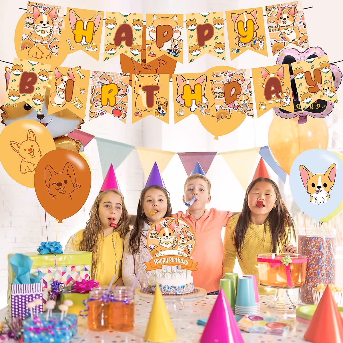 Corgi Party Decorations,Birthday Party Supplies For Corgi Dog Party Supplies Includes Banner - Cake Topper - 12 Cupcake Toppers - 18 Balloons -3 Corgi Foils Ballons