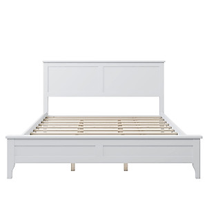 LZ LEISURE ZONE Queen Size Platform Bed, Modern Solid Wood Queen Platform Bed Frame, No Box Spring Needed, White