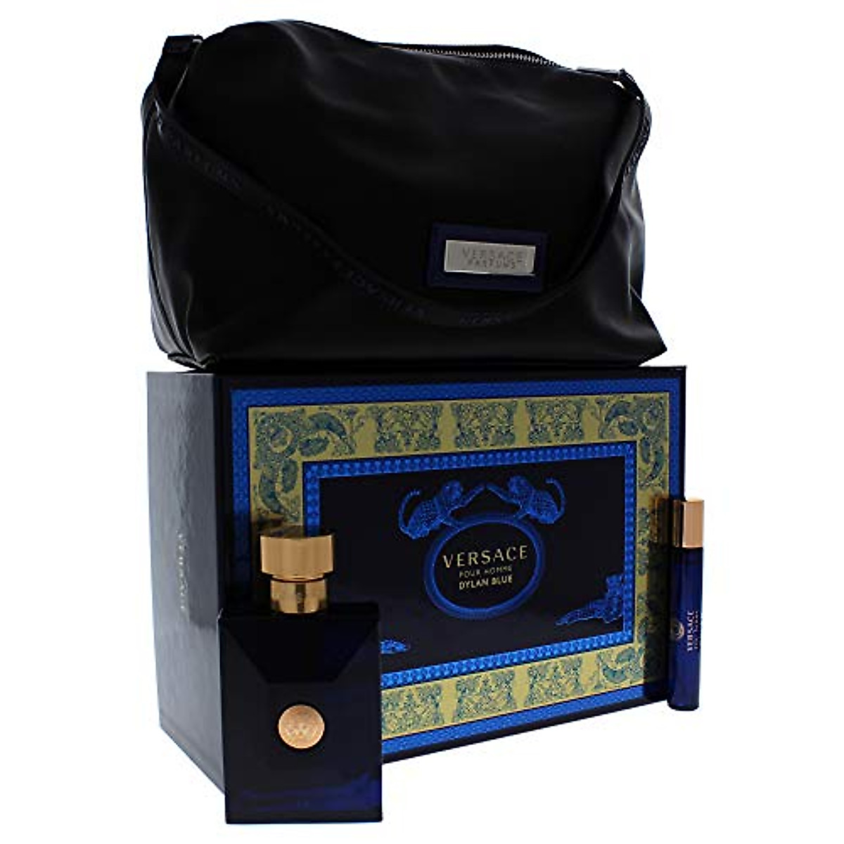 Versace Dylan Blue For Men 3 Piece Gift Set (Eau De Toilette Spray, 3.4 Ounce + Travel Spray, 0.34 Ounce + Versace Blue Trousse)