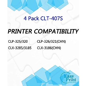 EASYPRINT (1xSET, BCMY) Compatible 407S Toner Cartridge Replacement for CLT-407S Used for Samsung CLP-325 CLP-320 CLX-3285 CLX-3185 Printers