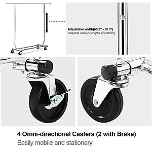 Yaheetech Heavy Duty Adjustable Commercial Grade Garment Rack Rolling Chrome Clothes Rack Hanging Rack with Wheels Retail Display Rack, Silver