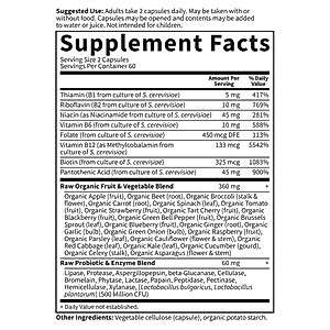 Garden of Life Raw B Complex - Vitamin Code - 120 Vegan Capsules, High Potency Vitamins for Energy & Metabolism with B2 Riboflavin, B1, B3, B6, Folate, B12 as Methylcobalamin & Biotin Plus Probiotics