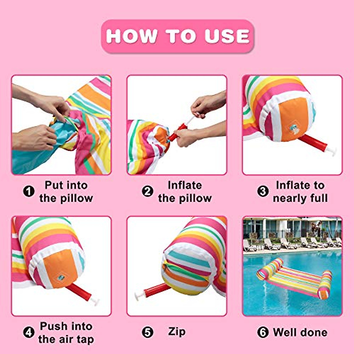 2 Pack Inflatable Pool Float Hammock, Multi Purpose Swimming Pool Hammock, Water Hammock Lounges, Pool Accessories (Saddle, Lounge Chair, Hammock, Drifter) for Pool, Beach, Outdoor