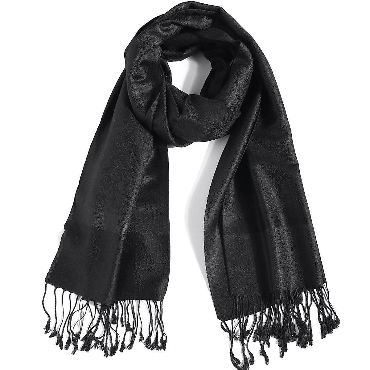 Paisley Pashmina Silk Scarf Shawl Jacquard Cashmere Wrap Stole Two Tones Reversible (Black)