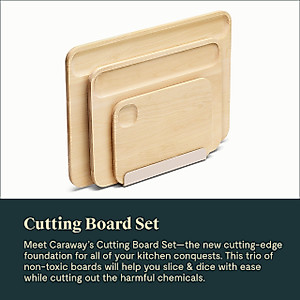 Caraway 4-Piece Double Sided Wood Cutting Board Set - Made From FSC-Certified Birch Wood - Mineral Oil & Wax Finish - 3 Sizes - Small, Medium, & Large - Storage Organizers Included