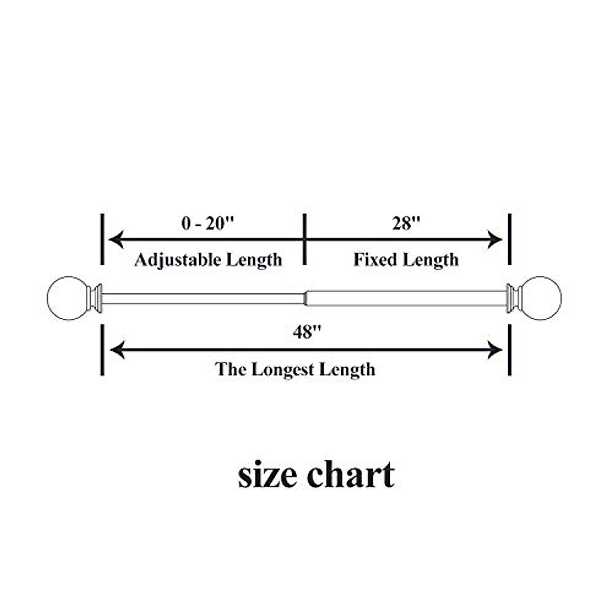 Acrylic Diamond Finials Curtain Rod 28-48 Inch, 3/4" Diameter Window Treatment Single Rod Set，Black