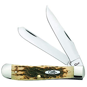 Case XX WR Pocket Knife Trapper With Genuine Bone Handle, Carbon Steel Blade(s), Length Closed: 4 1/8 Inches (Amber Bone)