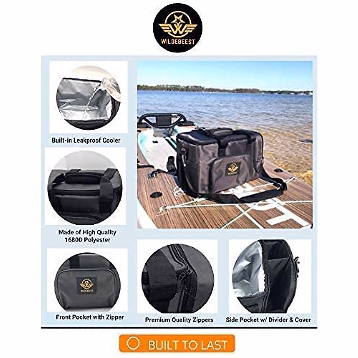 Wildebeest Large Lunch Box Insulated Leakproof Cooler Bag Reusable Lunch Bag for Adult (Grey)