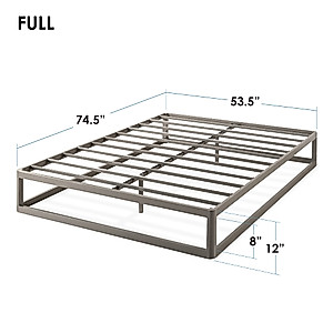 Mellow 9" Metal Platform Bed Frame w/Heavy Duty Steel Slat Foundation, Full, Grey