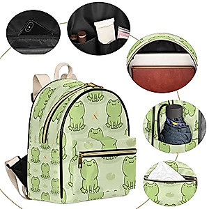 Cute Frog Mini Backpack Purse for Women, Frog Dragonfly Leather Small Backpack Casual Travel Daypacks Shoulder Bag for Girls Teen