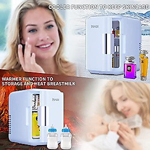 Skincare Mini Fridge for Bedroom Car Office Desk Outdoor, 4L 6 Can Portable Small Silent Refrigerator for Cooler and Warmer Skin Care Products Cosmetic Breastmilk Storage No Freezer 12v AC/DC,White