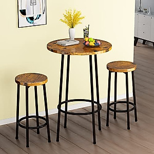 AWQM Bar Set, Kitchen Pub Table with 2 Stools, Rustic Brown