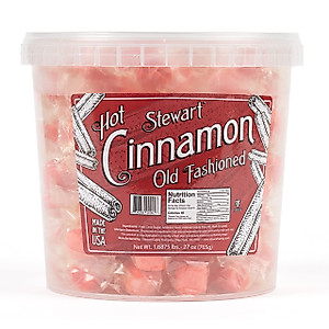 Stewart Old Fashioned Hot Cinnamon Flavored Pure Sugar Candy Puff Balls - Individually Wrapped Candy Snack, Fat-Free, Cholesterol-Free, Gluten-Free, Made in the USA - 27oz Tub
