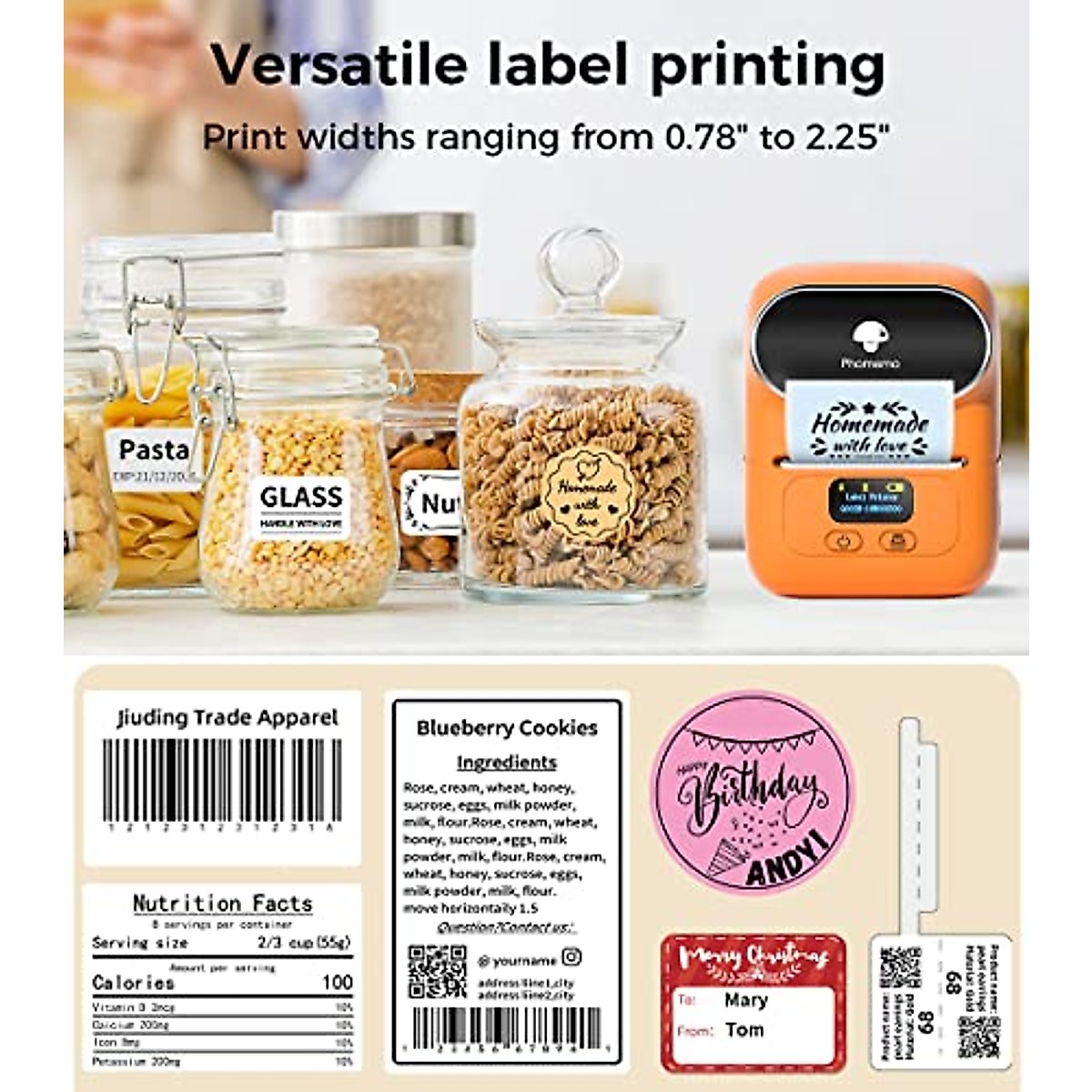 Phomemo M110 Label Printer, Barcode Label Printer, Mini Bluetooth Label Maker Machine for Barcode, Name, Address, Labeling, Mailing, Home, Office & Small Business, Compatible with Phones&PC