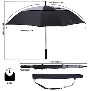 Doubwell Square Golf Umbrella 62 Inch Large Size With Windproof Vented Automatic Stick Sturdy Umbrella For Man and Woman (Black/grey, 62 inch)