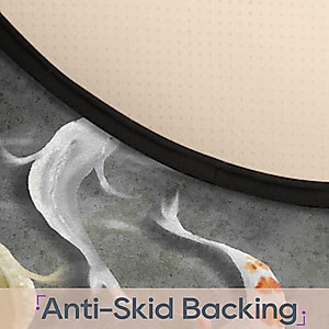 Traditional Fish Round Area Rug, Japanese Koi Fish Non-Slip Circle Rug for Bedroom Living Room Outdoor Study Playing Floor Mat Carpet, 5.2' Diameter