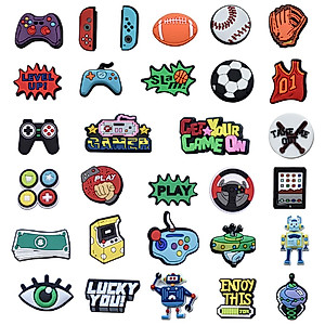 Veramz Shoe Charms for Boys, 30PCS Sports Game Charms for Boys Soccer Charms Teens Kids Men Party Favor Clog Accessories Pins Fit for Garden Sandals Wristband Bracelet