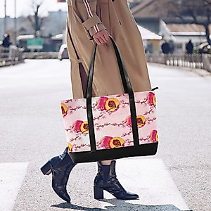 Watercolor Peach Laptop Tote Bag for Women Teacher Canvas Tote Bags Handbags Purse Travel Work Bag with Fashion Zipper