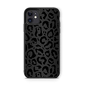 XUNQIAN Compatible for iPhone 12 Case, iPhone 12 Pro Case, Black Leopard Cheetah Animal Skin Print Art Thin Soft Black TPU +Tempered Mirror Protective Case for Apple 12/12 Pro (for iPhone 12/12 Pro)
