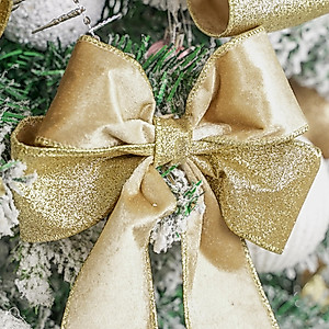 HUIHUANG Champagne Velvet Wired Ribbon 2-1/2" Champagne Gold Christmas Ribbon with Glitter Gold Backing, for Christmas Tree, Tree Top Bows, Wreaths, Graland, Home Decor, Crafts-10 Yards