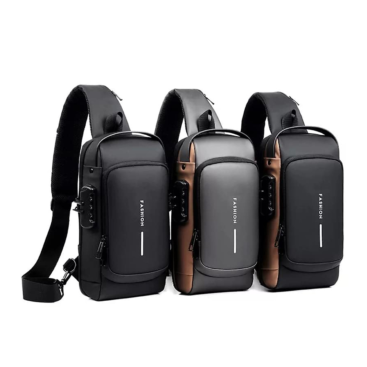 Anti theft Crossbody Sling Bag ,Waterproof Chest Daypack with USB Charging, Shoulder Backpack for Men Women (Brown and Gray)