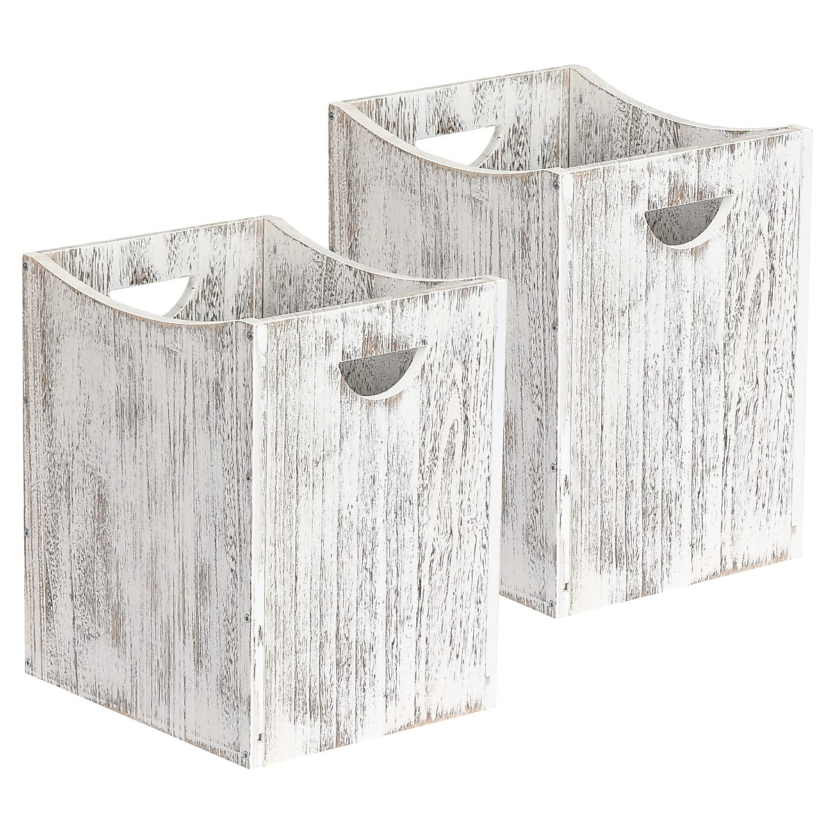 ETELI 2 Packs Wood Trash Can Rustic Waste Basket Small Wooden Garbage Can with Double Handles for Bedroom Bathroom Office Living Room, Rustic Grey White