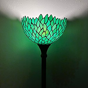 enjoy decor lamps Tiffany Torch Floor Lamp Green Leaves Stained Glass LED Bulb Included for Living Room Dining Room Bedroom 12" W*12" D*66" H