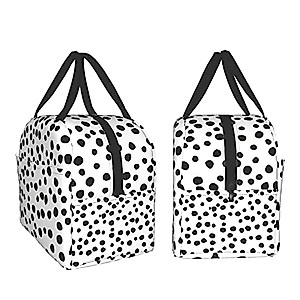 MDMEI Polka Dot Lunch Box Durable Insulated White Lunch Bag for Girls Women Reusable Leakproof Thermal Cooler Tote Black Dots LunchBox for School Office Travel Camping Picnic