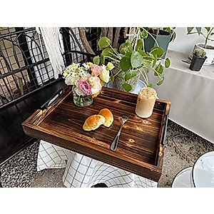 Ottoman Serving Tray - Rustic Farmhouse Decor; Lightweight with Metal Handles - Coffee Table Or Ottoman, Perfect for Parties, Decoration, Breakfast in Bed, Wine, Food, Tea! (Brown Tray)