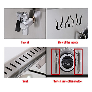 INTBUYING LP Gas Food Soup Warmer Propane Gas Stove Bain-Marie Commercial Canteen Buffet Steam Heater Stainless Steel with Gas Regulator Valve 12''x8.7''x4''Pan-4 Pans Single Row