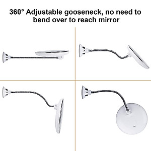 10x Magnifying Mirror with Light, Flexible Gooseneck Make up Mirror with Lights and Magnification, Battery Operated Cordless Magnified Mirror with Suction Cups for Wall Bathroom
